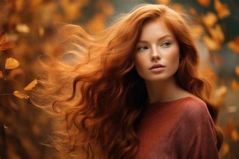 Pretty Redhead Woman In Autumn Season Premium Ai Generated Image