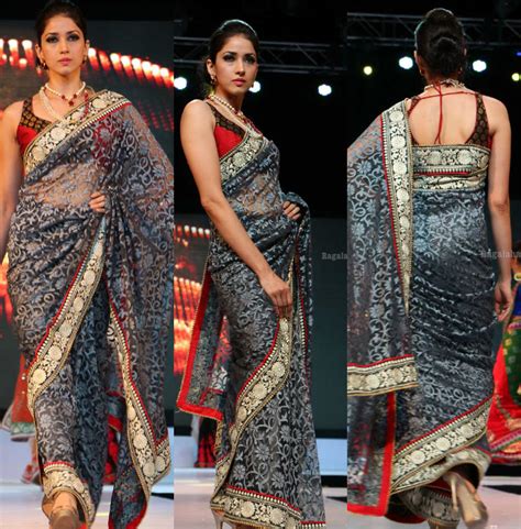 Model In Brasso Saree South India Fashion