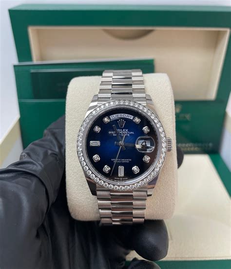 Rolex Day Date 36 Blue Ombre Dial Diamond Bezel White Gold Presiden