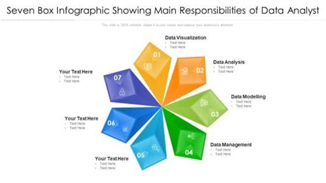 Seven Box Infographic Showing Main Responsibilities Of Data Analyst Ppt