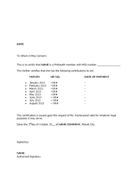 Philhealth Contribution Certificate Format Government Politics