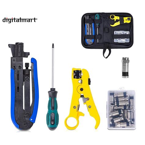 Coax Compression Tool Kit Coax Crimper And Rg6 Crimping Tool Wire Stripper Tool Battery Cable