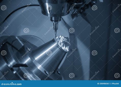 The 5 Axis Cnc Milling Machine Cutting The Turbine Blade Parts With Solid Ball End Mill Tools