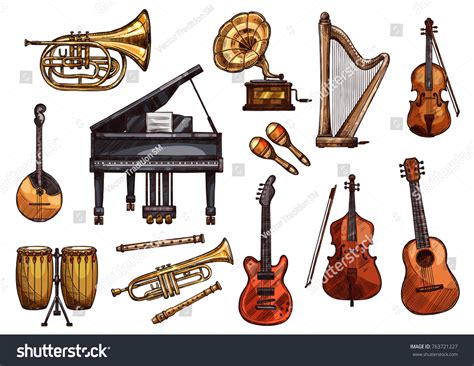 Musical Instruments Sketch Icons Vector Isolated Stock Vector Royalty