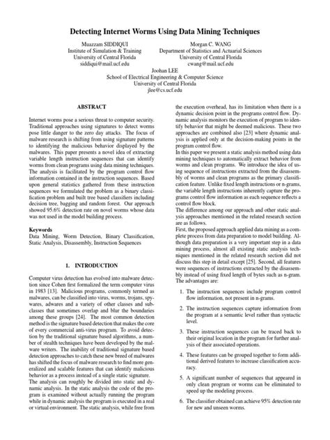 Pdf Detecting Internet Worms Using Data Mining Techniques Dokumentips