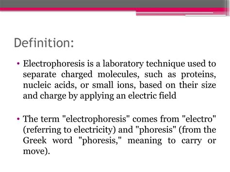 Laboratory Technique Used To Separate Charged Molecules Ppt