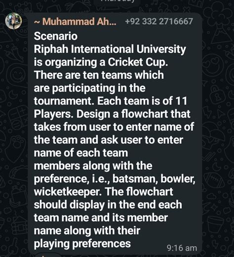 Design A Flowchart For Cricket Cup Team Registration Riphah Internationa
