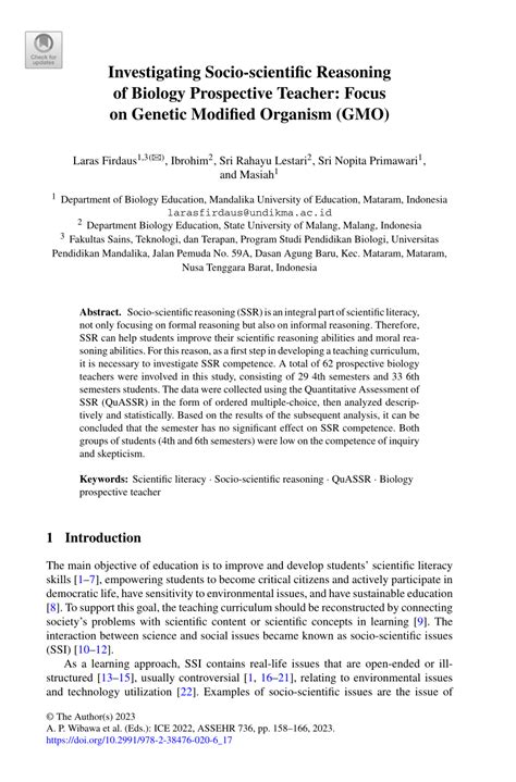 Pdf Investigating Socio Scientific Reasoning Of Biology Prospective