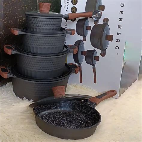 Edenberg 10 Piece Marble Coated Premium Cookware Set Grin Mart