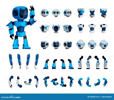 Robot Animation Set On A Blue Background Vector