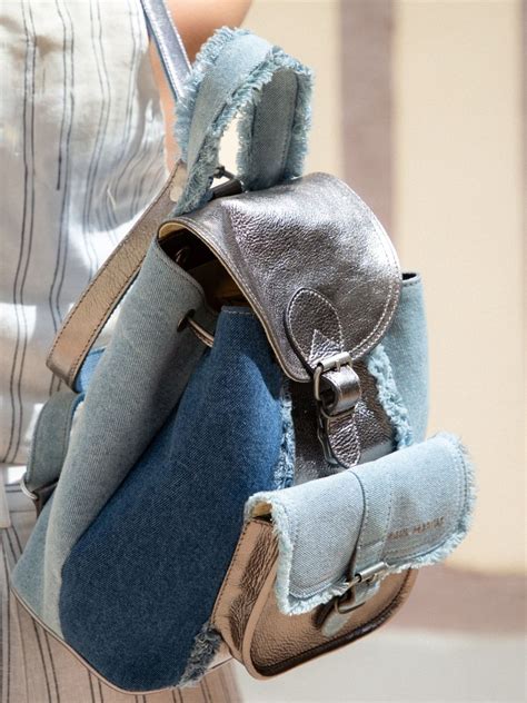 Denim And Silver Leather Backpack Women Lebaroudeur Denim Steel