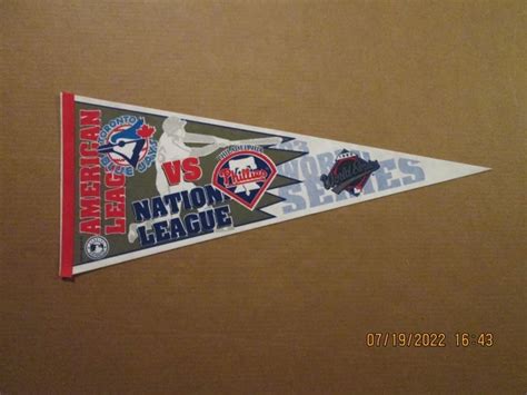 Mlb Blue Jays Vs Phillies Vintage 1993 World Series Team Logos Baseball Pennant Eur 27 71