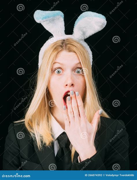 Model Dressed In Costume Easter Bunny Woman Rabbit Easter Bunny Girl