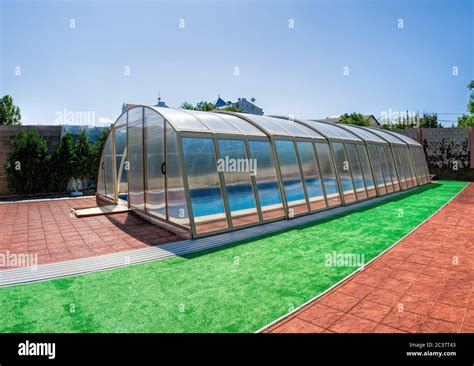 Covered Summer Pool With A Blue Tile The Covered Area Of The Outdoor