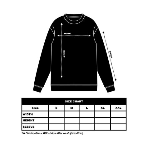 Sweatshirt Size Chart Crew Neck Long Sleeve Size Chart Sweater