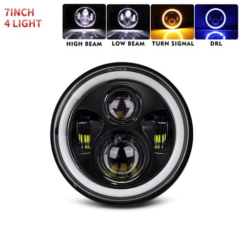 7 Round Led Headlight Lamp Drl Beam High Low Driving Headlamp