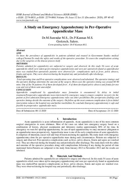 Pdf A Study On Emergency Appendectomy In Per Operative Appendicular Mass