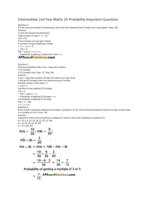 Maths 2a Probability Important Questions Pdf Probability
