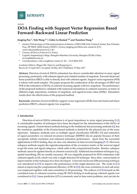 Pdf Doa Finding With Support Vector Regression Based Forwardbackward Linear Prediction