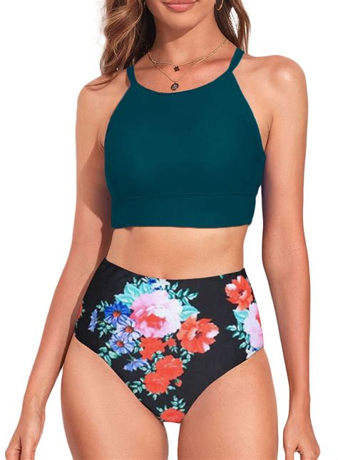 Aleumdr Womens Bikini Sets 2 Pieces Swimsuits High Neck Bathing Suits