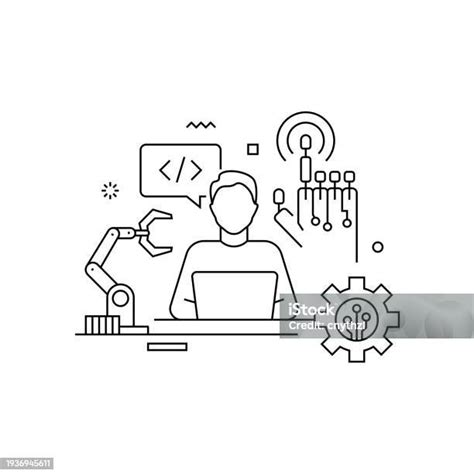 라인 아이콘을 사용한 로봇 프로세스 자동화 관련 설계 단순 윤곽선 기호 아이콘 엔지니어 인공 지능 개발 빅 데이터 0명에 대한 스톡 벡터 아트 및 기타 이미지 Istock