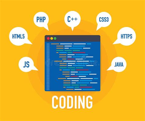 Programming Web Development Concept Code On The Screen Laptop Vector Illustration Stock