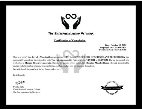 revathy muraleedharan on linkedin hr internship2021 certificateofcompletion