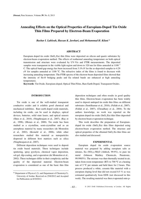 Pdf Annealing Effects On The Optical Properties Of Europium Doped Tin