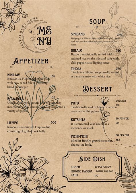 Menu Design With Floral Elements Ideas For A Menu Catering Menu