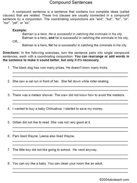 Complex Sentence Worksheet