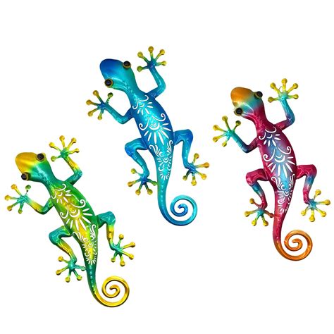 Sotaling Gecko Decor Set Of 3 Metal Handmade Flowers Hollow Out Lizard Design Wall Decor For