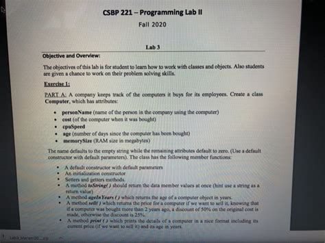 Solved CSBP 221 Programming Lab II Fall 2020 Lab 3 Chegg Com