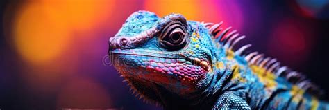 Colorful Lizard Head Close Up Macro Generative Ai Stock Illustration