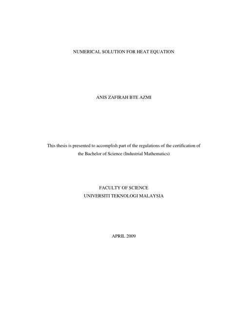 Pdf Numerical Solution For Heat Equation