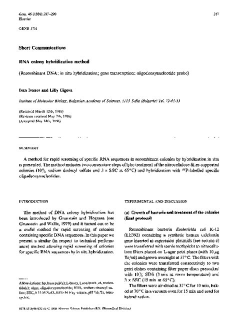 Pdf Rna Colony Hybridization Method Ivan Ivanov