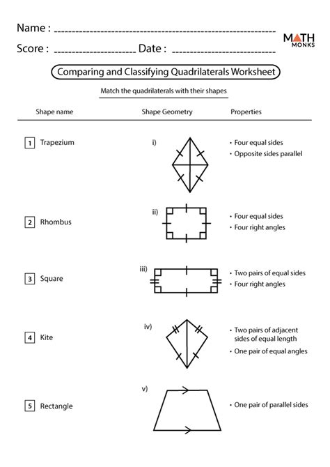 Classifying Quadrilaterals Worksheet 5th Grade