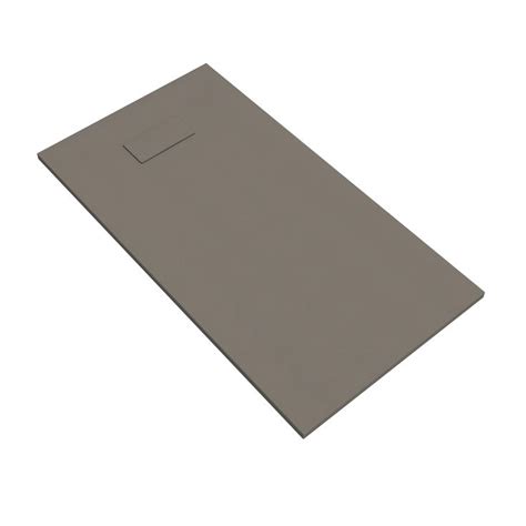 Uphome 32 X 60in Solid Composite Stone Desert Gray Shower Pan Base With Casted Drain Plate