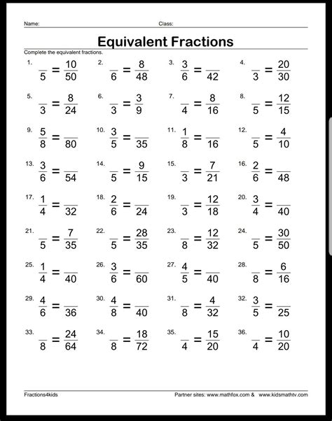 Equivalent Fractions Worksheet 5th Grade