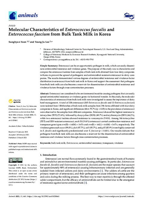 Pdf Molecular Characteristics Of Enterococcus Faecalis And Enterococcus Faecium From Bulk Tank