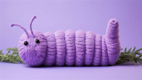 Playful Purple Bug Knitted In Curvilinear Style On A Light Background