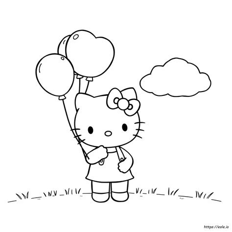 Hello Kitty With Balloons Coloring Page