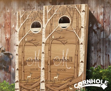 Cute Woodland Illustration Aspen Cornhole Boards