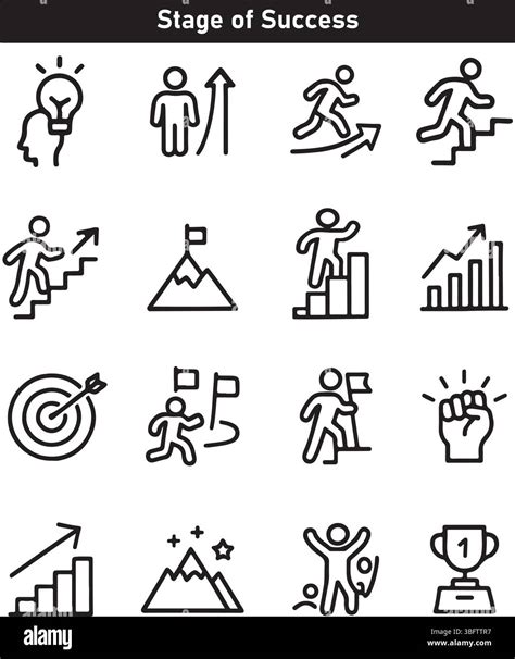 Stage Of Success Icons Growth Goal And Achievement Symbols Set