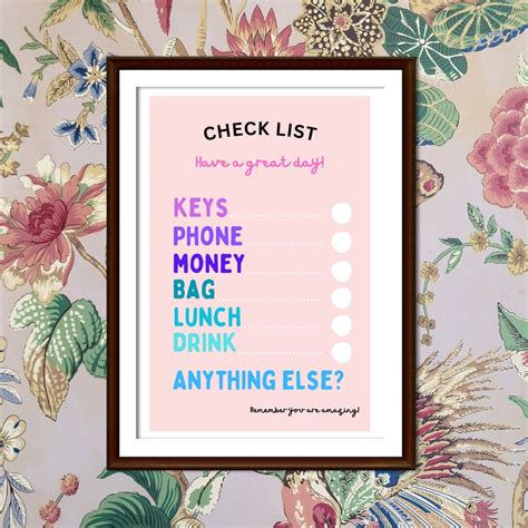 Check List Digital Checklist Downloadable Checklist Printable Check List Wall Decor Memory