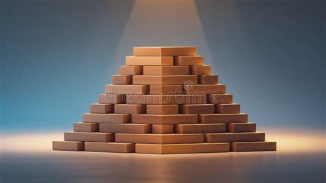 Wooden Blocks Forming Pyramid Structure Under Spotlight Stock