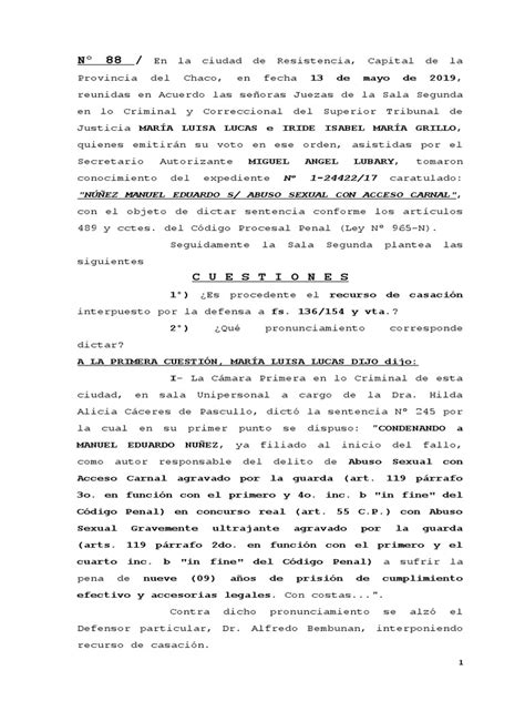 Fallo Nuñez 88 19 Ab Sex Prescripcion Tiempos De La Víctima Pdf Convenio Europeo De