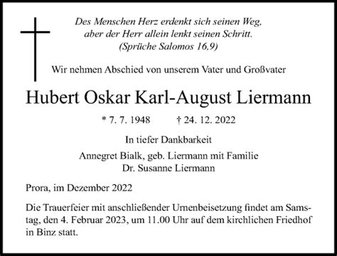 Traueranzeigen Von Hubert Liermann Trauer Anzeigen De