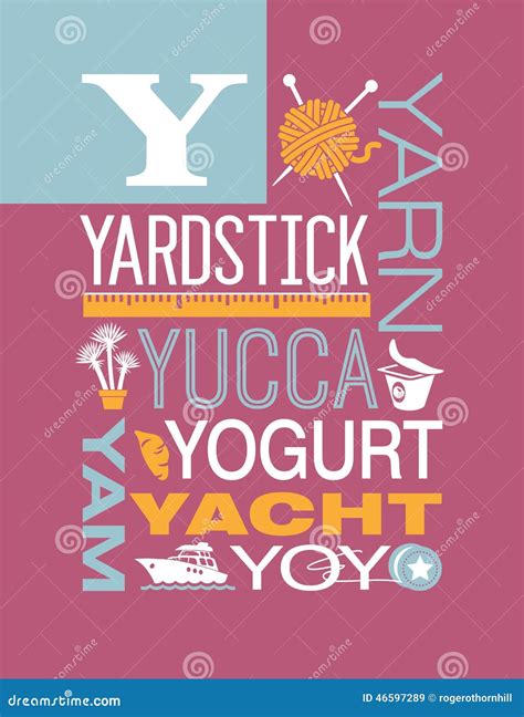 Letter Y Words Typography Illustration Alphabet Poster Design Stock Vector Image