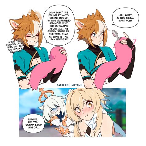 Lumine Paimon And Gorou Genshin Impact Drawn By Matemi Danbooru