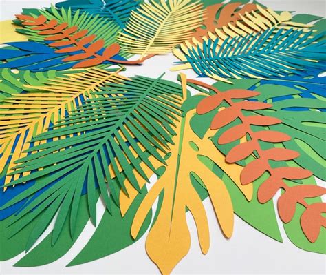 Tropical Paper Leaves Cut Outs Pack Of 25 Assorted Leaves In 10 Inches